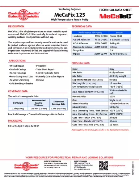 Technical Data Sheet MeCaTeC MeCaFix 125 | Castolin Eutectic